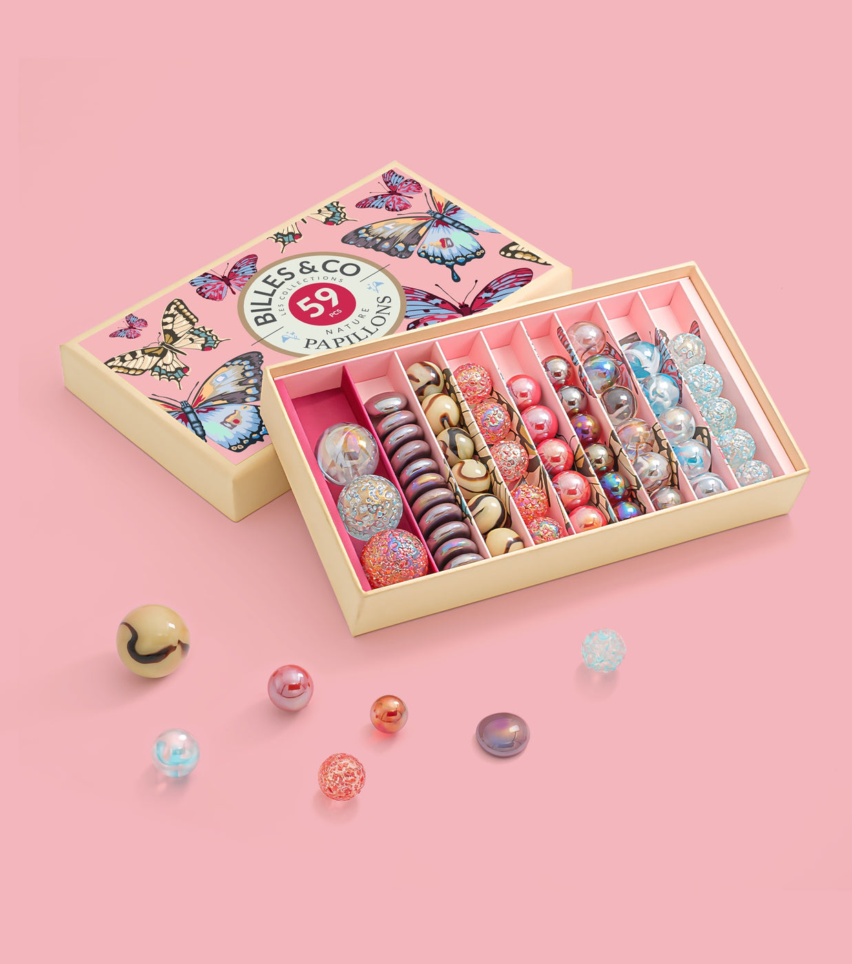 Butterflies - Large Box Of Glass Marbles - 59 Marbles - Billes & Co ...