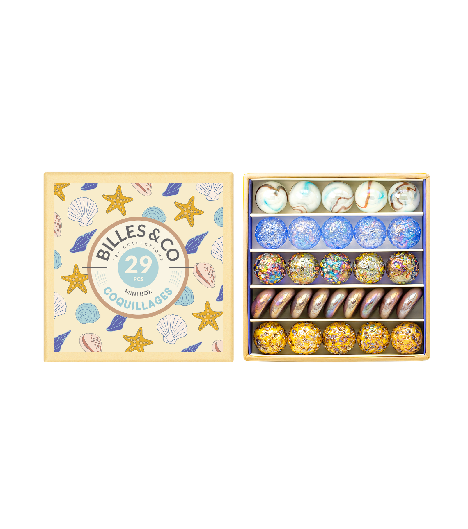 Sea Shells - Small Box Of Glass Marbles - 29 Marbles - Billes & Co ...