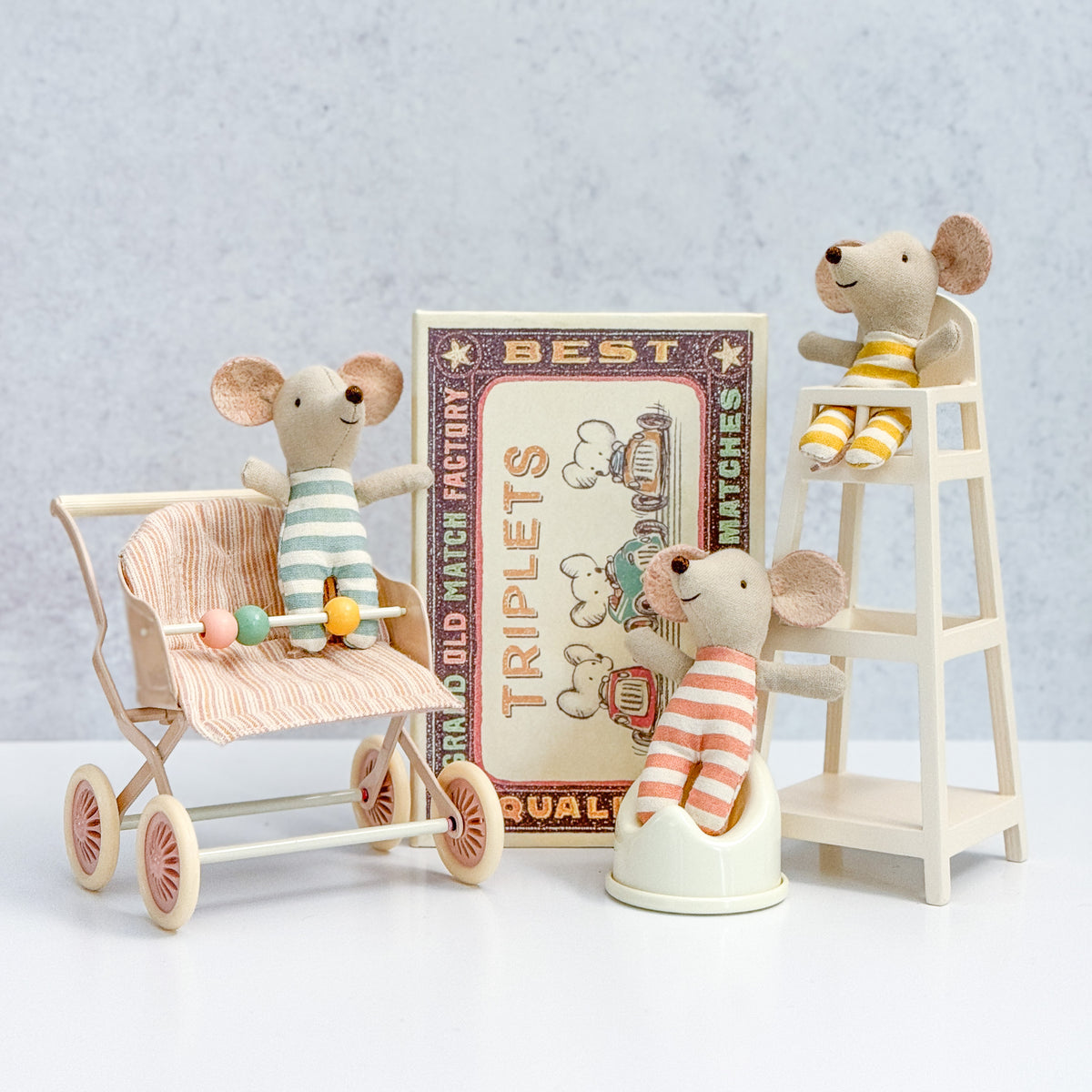 Triplet Baby Mice Play Set - Triplets, Highchair, Potty, and Stroller ...