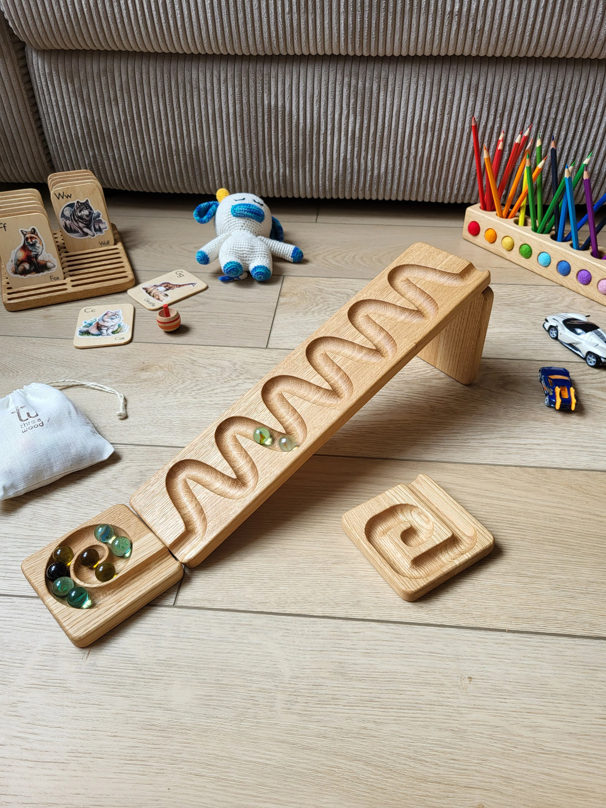 Wooden Marble Track Board -Style 2 - Waves - Base & Track — Oak & Ever