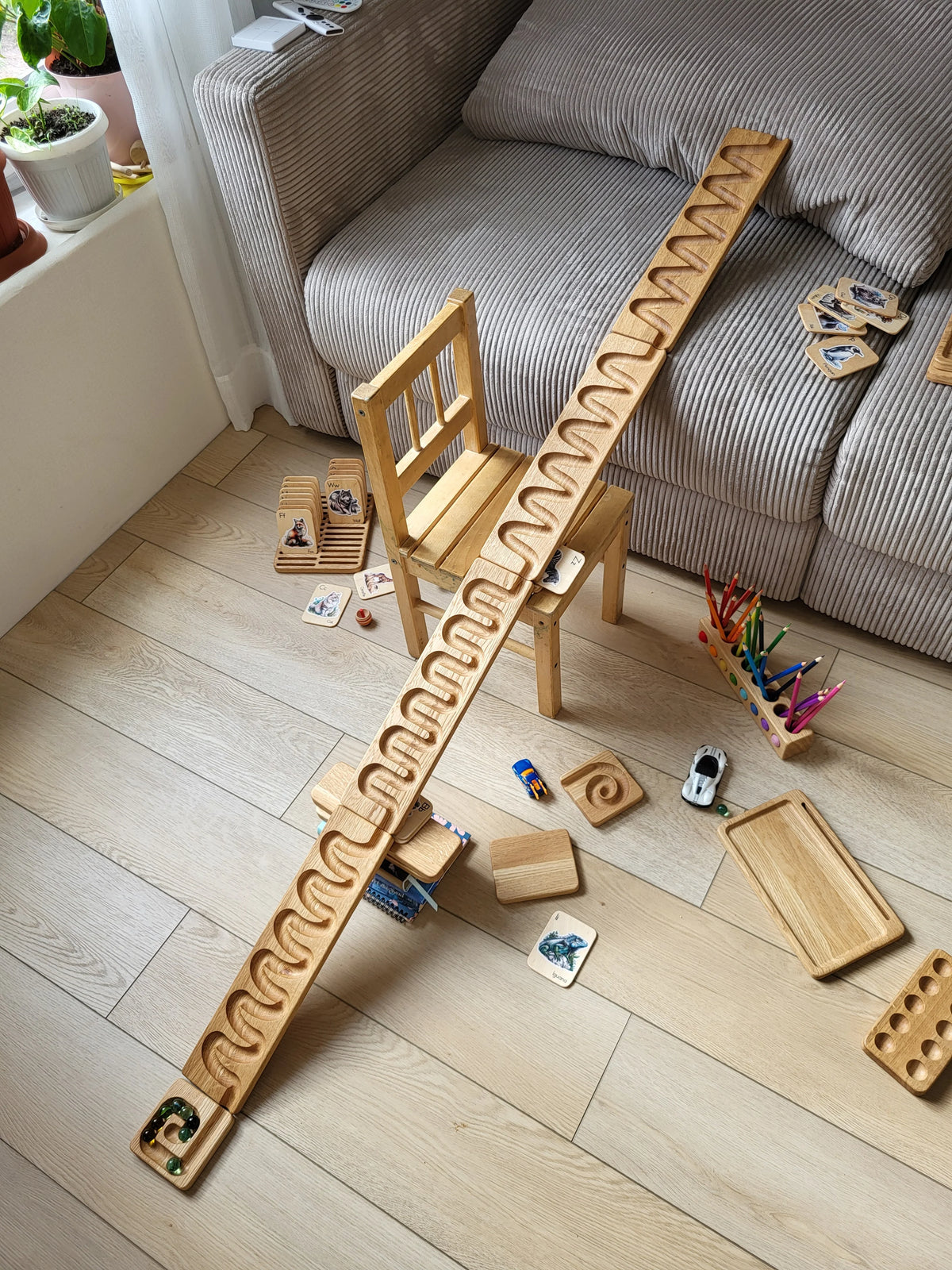 Wooden Marble Track Set - All 4 Styles - 4 Tracks, Catchers, and Marbl ...