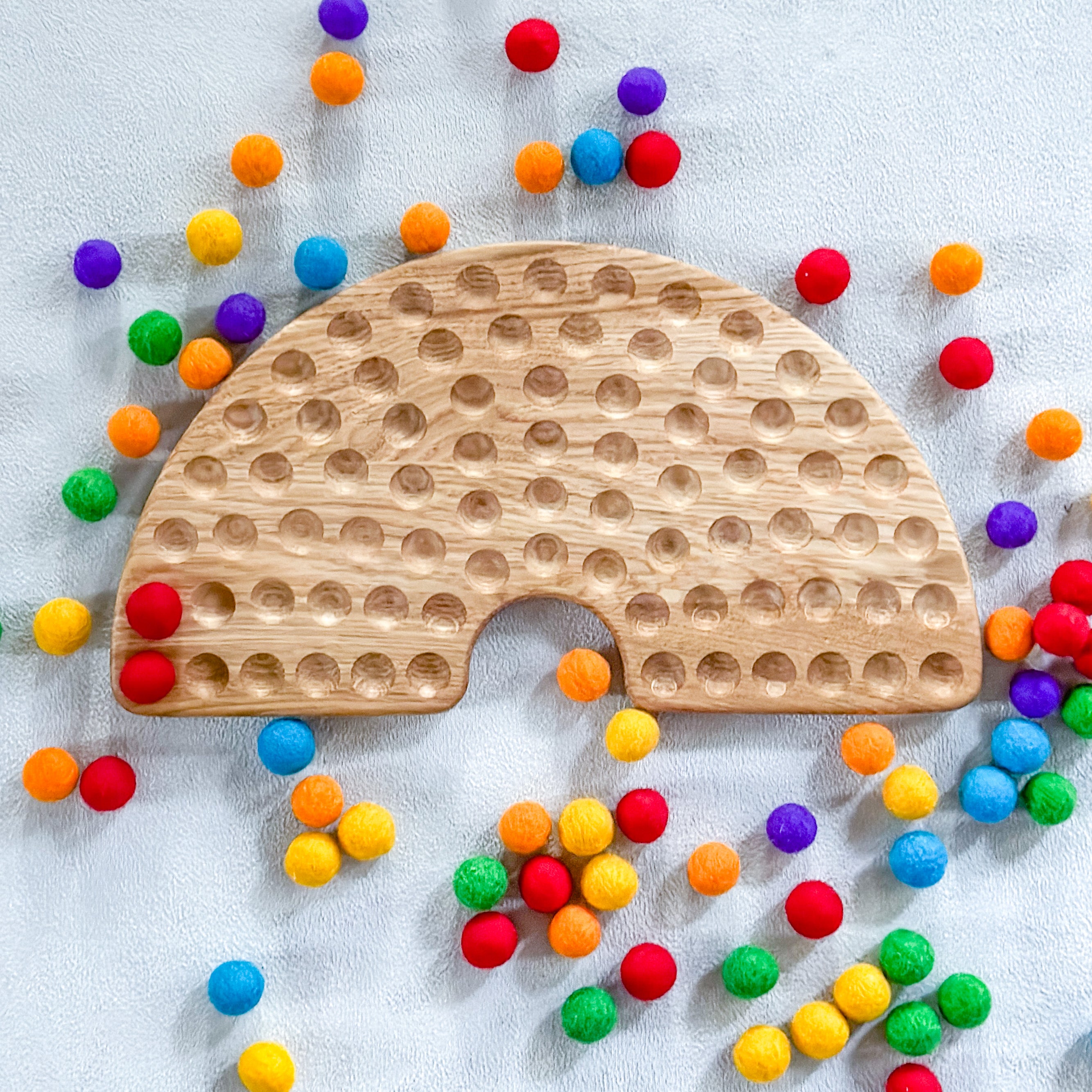Wooden Rainbow Sorting Board with Wool Felt Balls — Oak & Ever