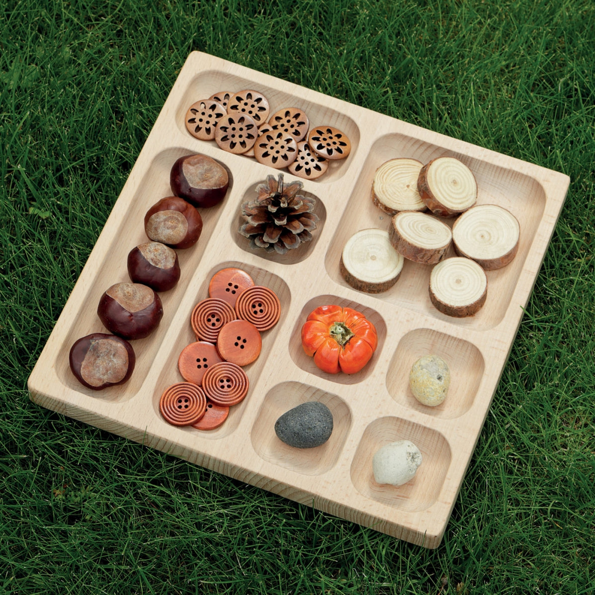 9 Section Wood Tinker Tray - Natural Wood Loose Parts Tray — Oak & Ever
