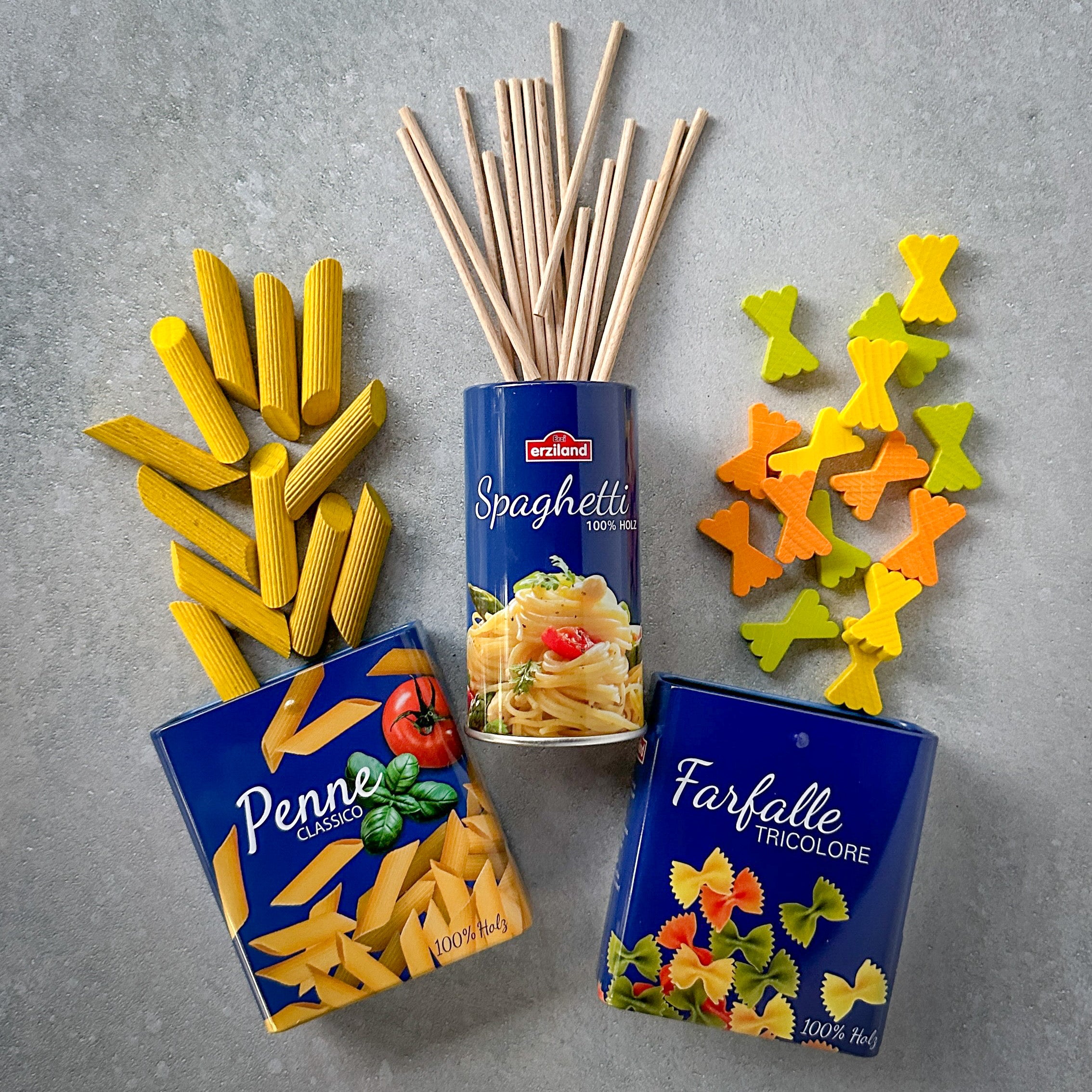 Pasta in A Tin - Penne, Farfalle, & Spaghetti - Play Foods - Erzi — Oak ...